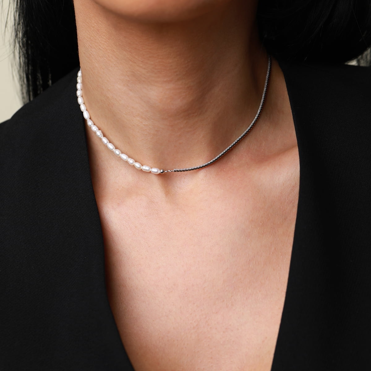 Lant tennis cu perle organice din argint | Bijuterii Manissi de zi cu zi
