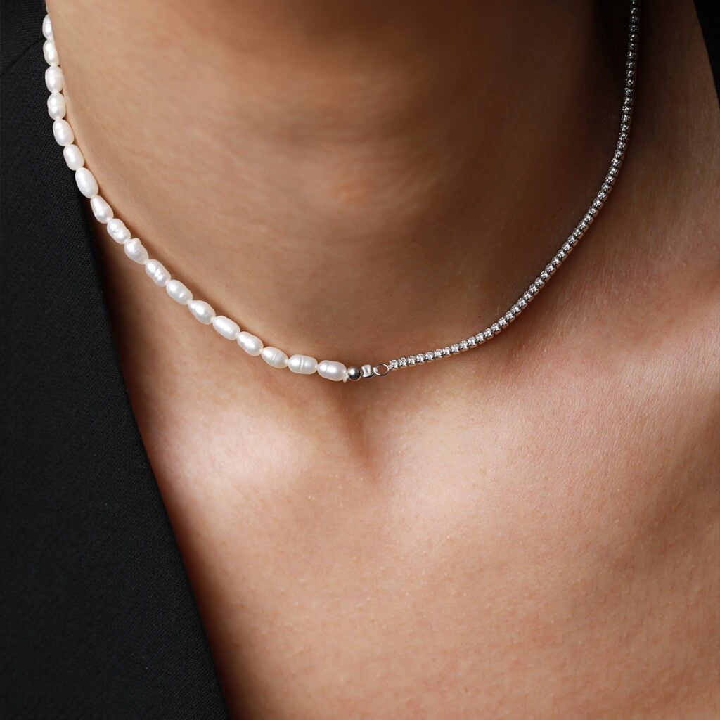 Lant tennis cu perle organice din argint | Bijuterii Manissi de zi cu zi