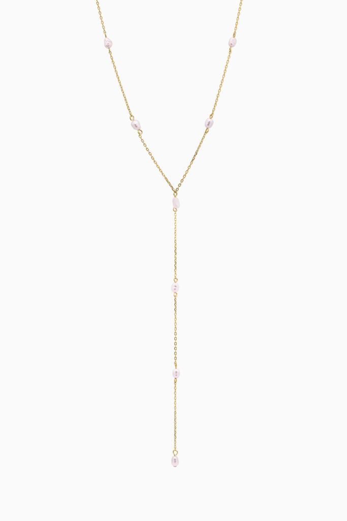 Lant din argint cu perle mici Manissi Long Pearl Gold - Manissi