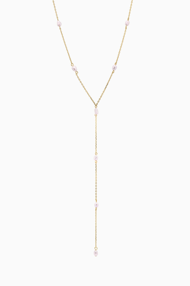 Lant din argint cu perle mici Manissi Long Pearl Gold - Manissi